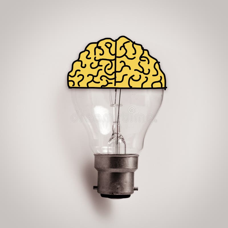 Light Bulb with Hand Drawn Brain Stock Photo - Image of idea, bulb ...