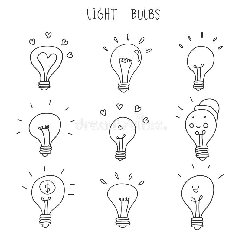 Light Bulb Hand Drawn Vector Icon Set Stock Vector - Illustration of ...