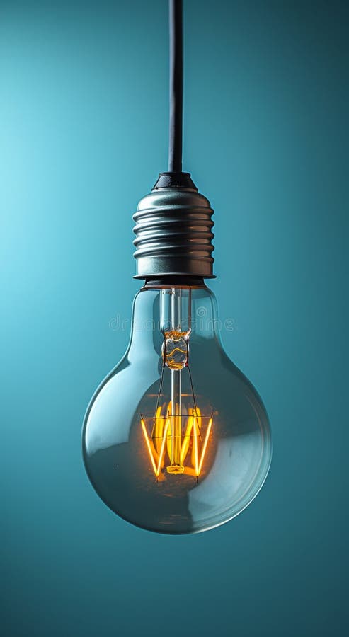 Light Bulb Hanging Against Blue Background Stock Image - Image of ...