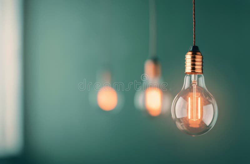 Light Bulb Hanging Against Teal Background Stock Image - Image of ...
