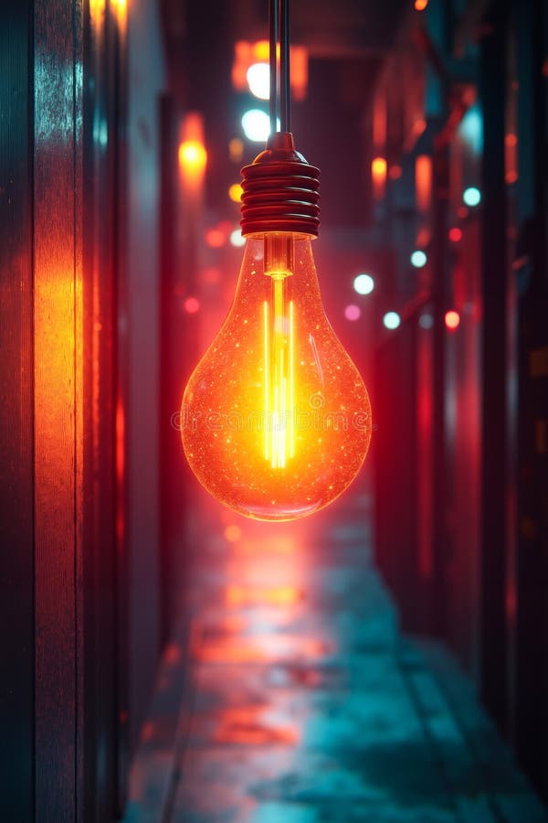 A Light Bulb Hanging from the Ceiling in a Dark Room Stock Image ...