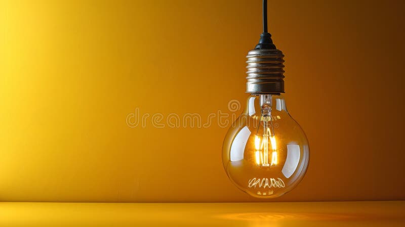 A Light Bulb Hanging from a Wire on the Wall, AI Stock Photo - Image of ...