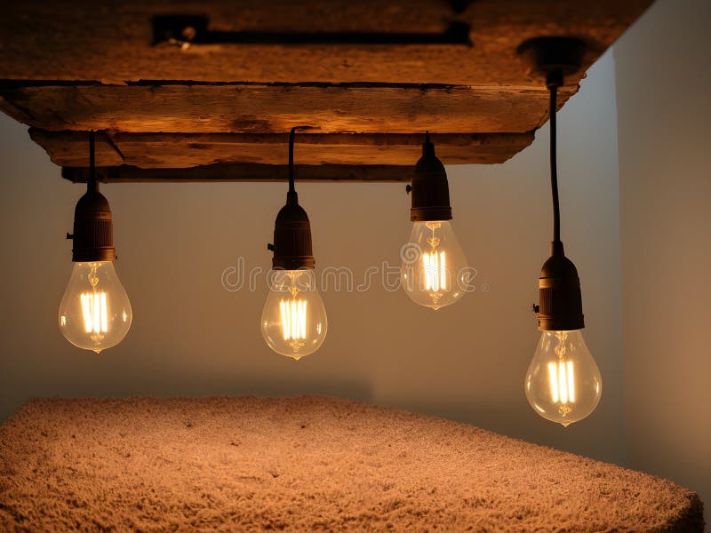 Light Bulb Hanging on Wood. Generative AI Stock Illustration ...