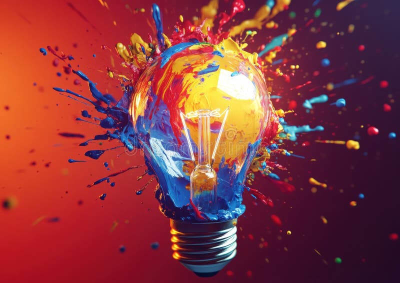 A Light Bulb that Has Vibrant Paint Splashing Out from Inside it Stock ...