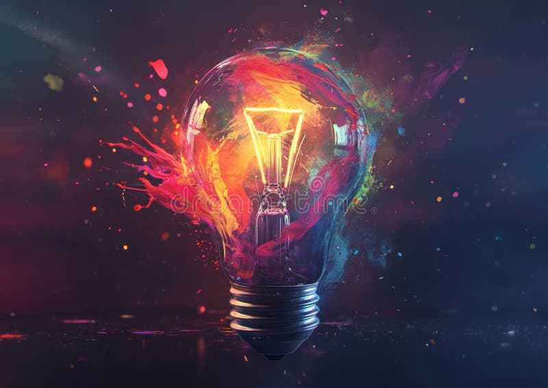 A Light Bulb that Has Vibrant Paint Splashing Out from Inside it Stock ...