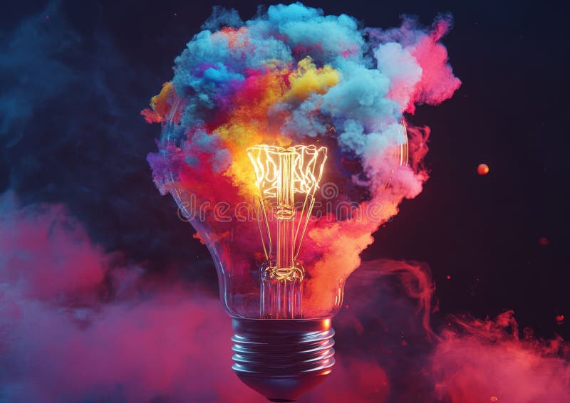 A Light Bulb that Has Vibrant Paint Splashing Out from Inside it Stock ...