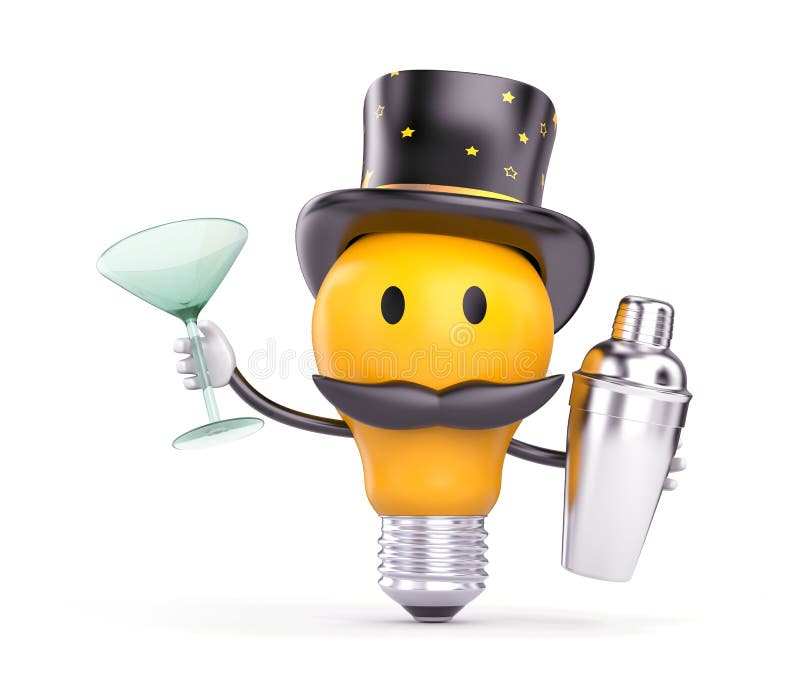 The Light Bulb in the Hat and Mustache Say - Hello Stock Illustration ...