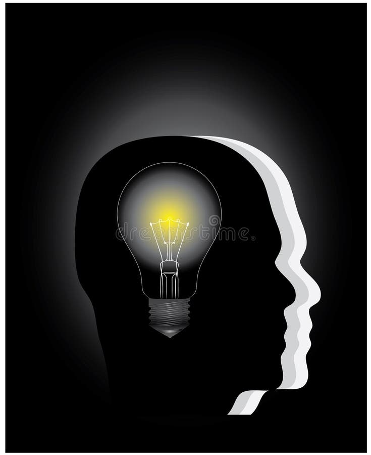 A light bulb in the head stock vector. Illustration of mind - 11234635