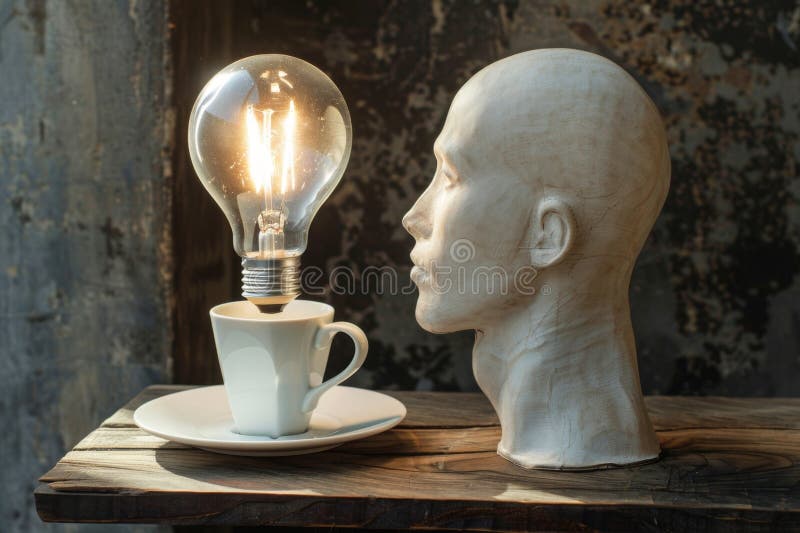 Light Bulb Head Collage and Morning Coffee Cup, Lightbulb Face Idea ...