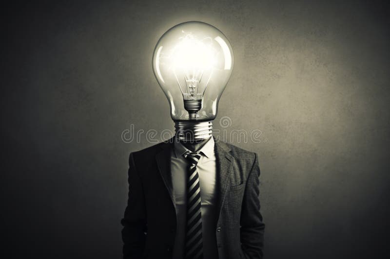 Light Bulb Head. Good Ideas Concept. Generative AI. Stock Illustration ...
