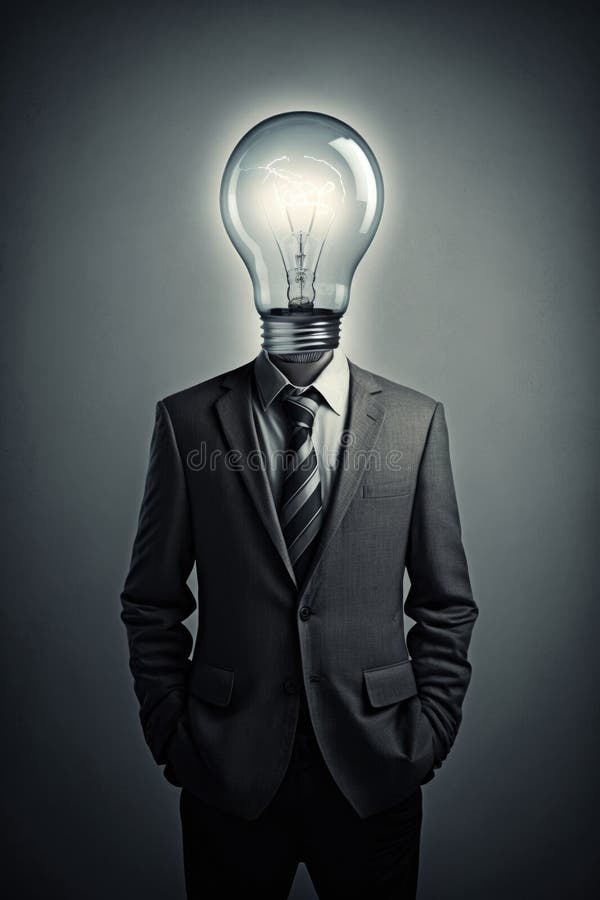 Light Bulb Head Man in Suit Made with Generative AI. Stock Illustration ...