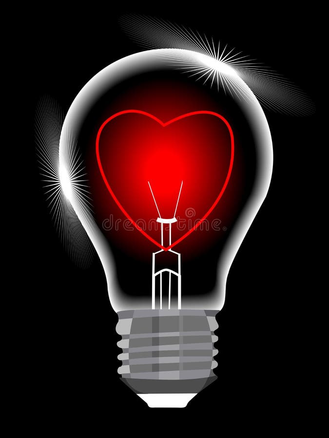 Light Bulb with Heart Against Black Stock Vector - Illustration of ...