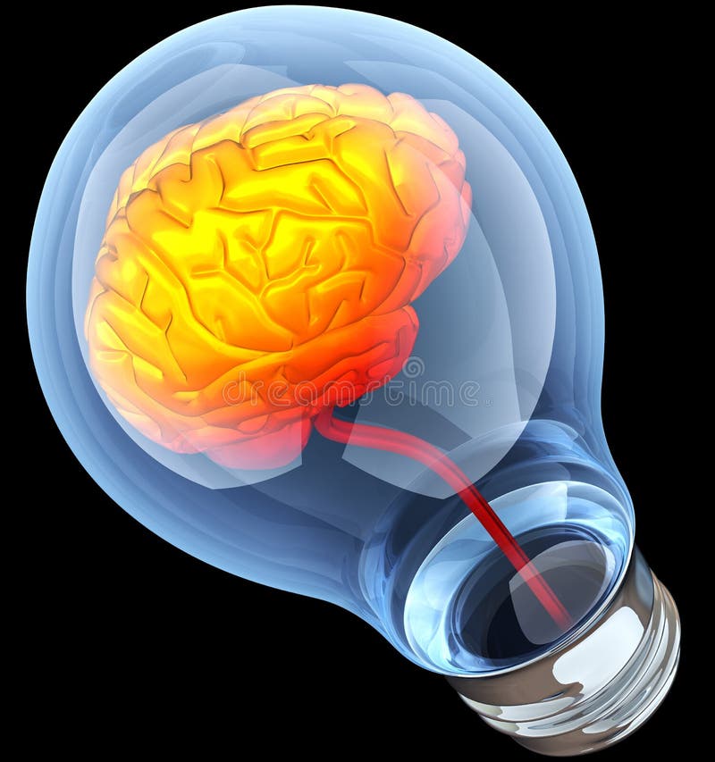 Light Bulb with Brain Inside Stock Illustration - Illustration of light ...