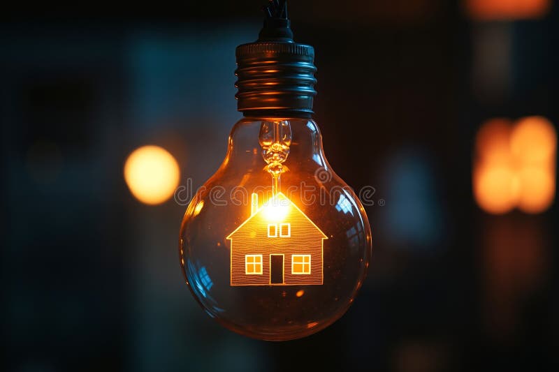 A Light Bulb with a House Inside of it Stock Image - Image of ...