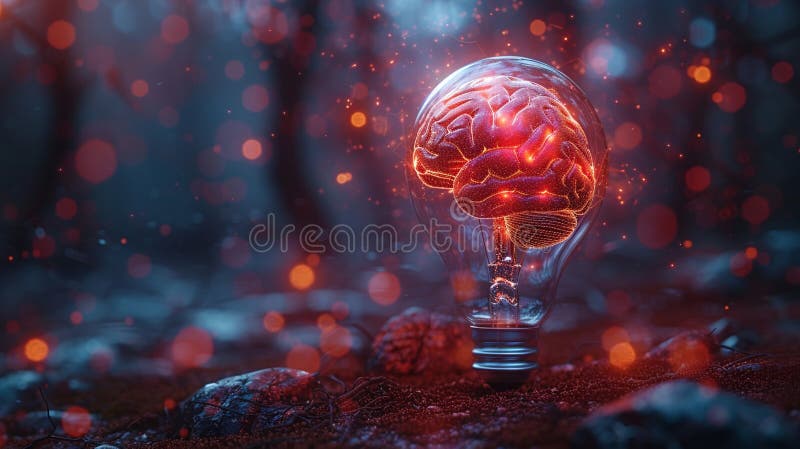 Light bulb and human brain stock image. Image of think - 309416643