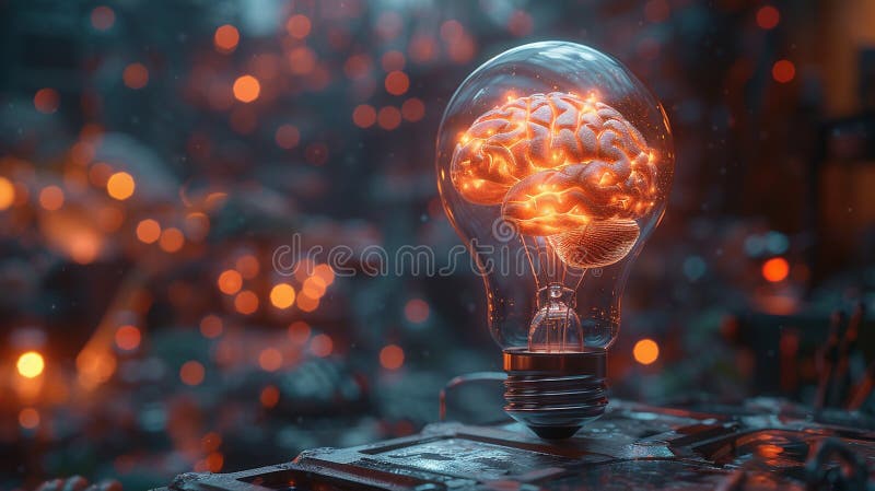 Light bulb and human brain stock illustration. Illustration of modern ...