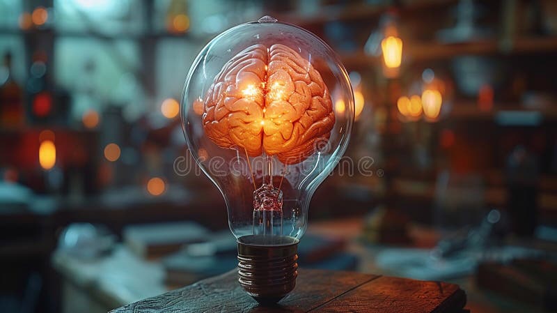 Light bulb and human brain stock illustration. Illustration of bulb ...