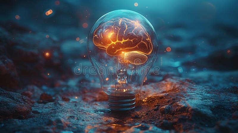 Light bulb and human brain stock illustration. Illustration of business ...