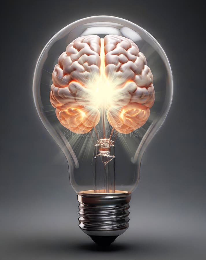 A Light Bulb with a Human Brain Inside it Stock Illustration ...