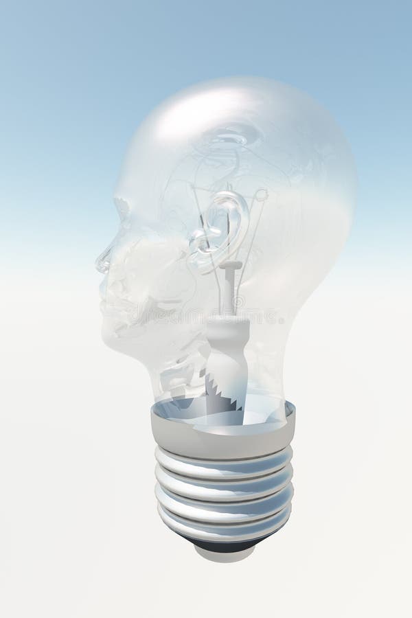 Light bulb human head stock illustration. Illustration of answers ...