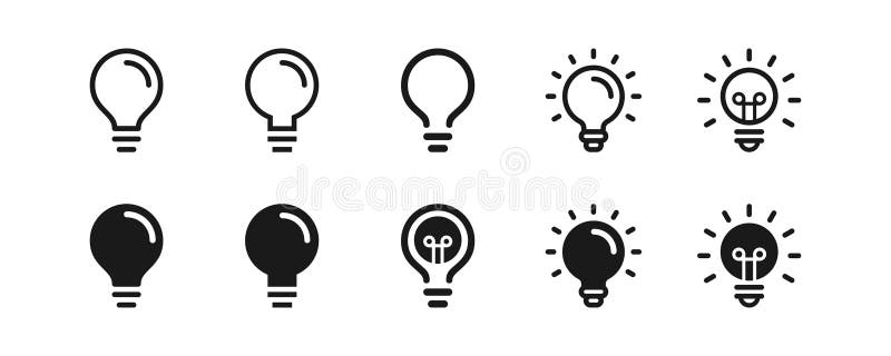 Light Bulb Icon Collection Set for Creative Idea Symbol Vector Stock ...