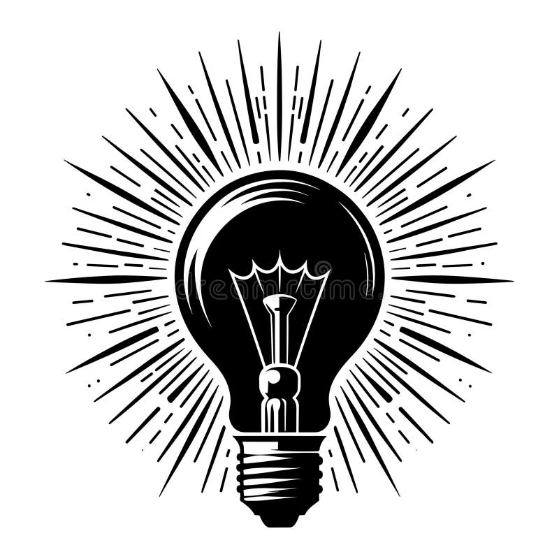 Light Bulb Icon. Monochrome Light Bulb Icon with Radiant Light Beams ...