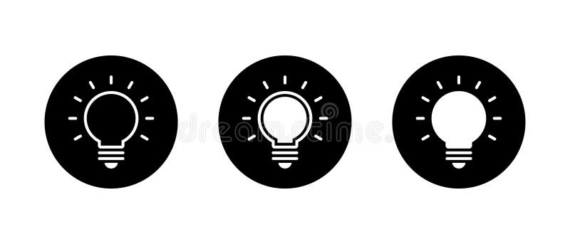 Light Bulb Icon Set on Black Circle. Lamp Sign Symbol Stock ...