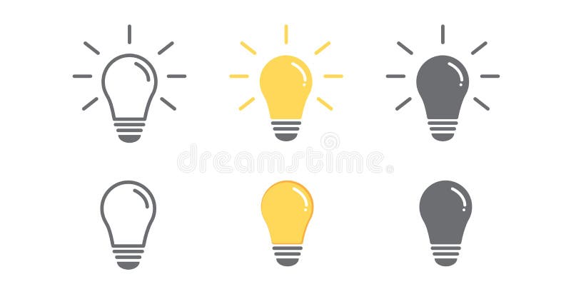 Light Bulb Icon Set. Energy and Thinking Symbol. Creative Idea and ...