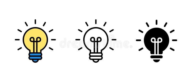 Light Bulb Icon Vector Set Collection. Lamp Symbol in Line Style Stock ...