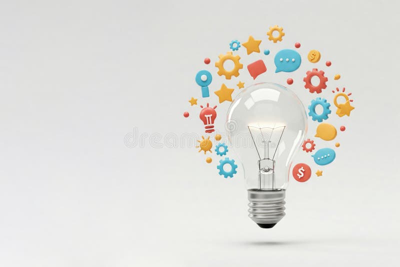 A Light Bulb with Icons Around. Space for Text. Stock Illustration ...