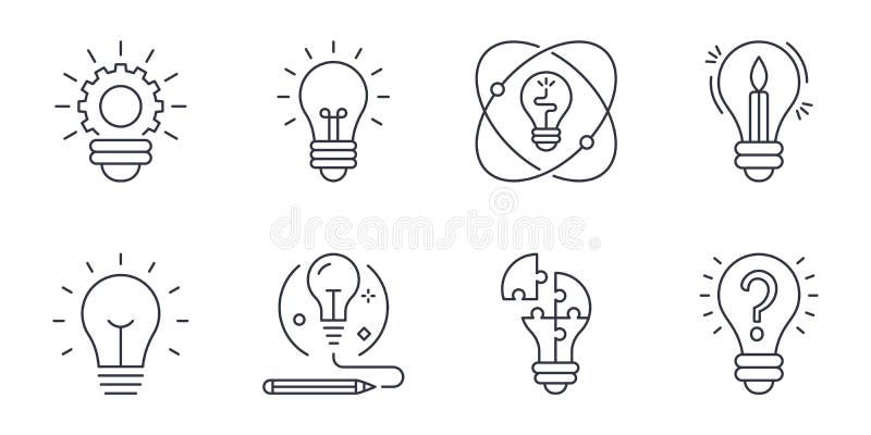Light Bulb Icons. Editable Stroke. Vector Set of Graphics Elements ...