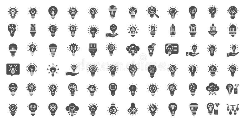 Light Bulb Icons Ideas Innovation Creativity Energy Solutions, Progress ... Light Bulb Icons Ideas Innovation Creativity Energy Solutions, Progress ...