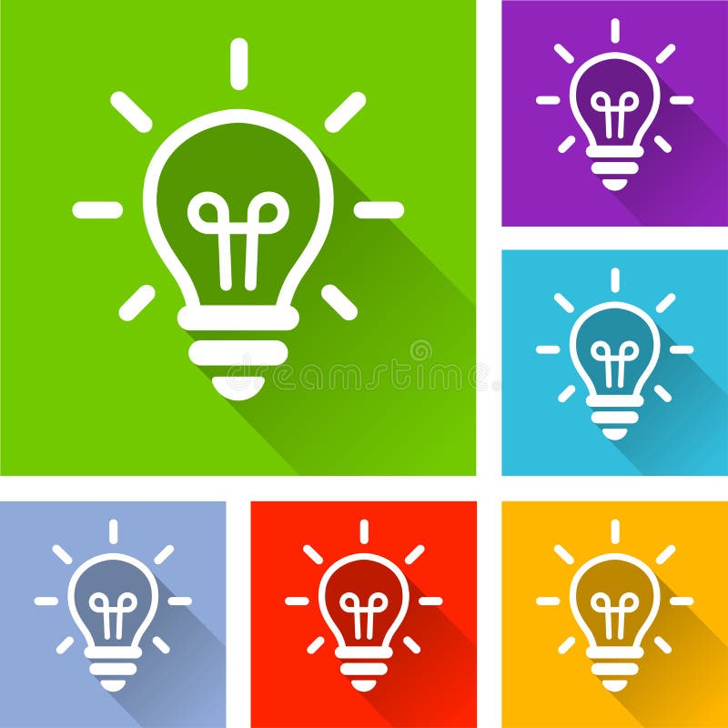 Light Bulb Icons with Long Shadow Stock Vector - Illustration of shadow ...