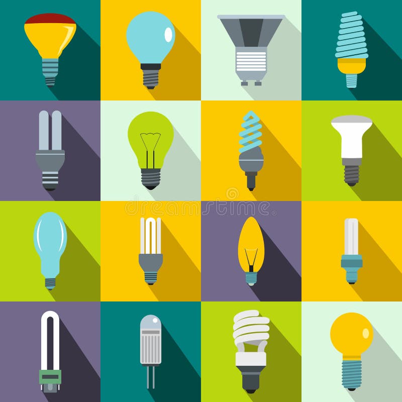 Light Bulb Icons Set, Flat Style Stock Vector - Illustration of doodle ...