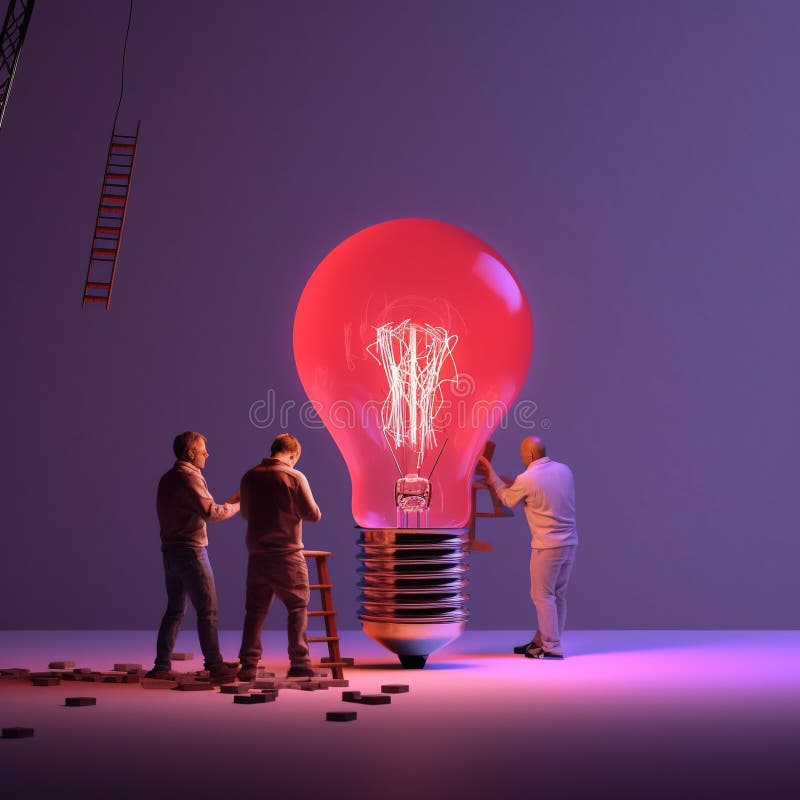 Light Bulb Idea Concept. People Working on a Lightbulb. Color of the ...
