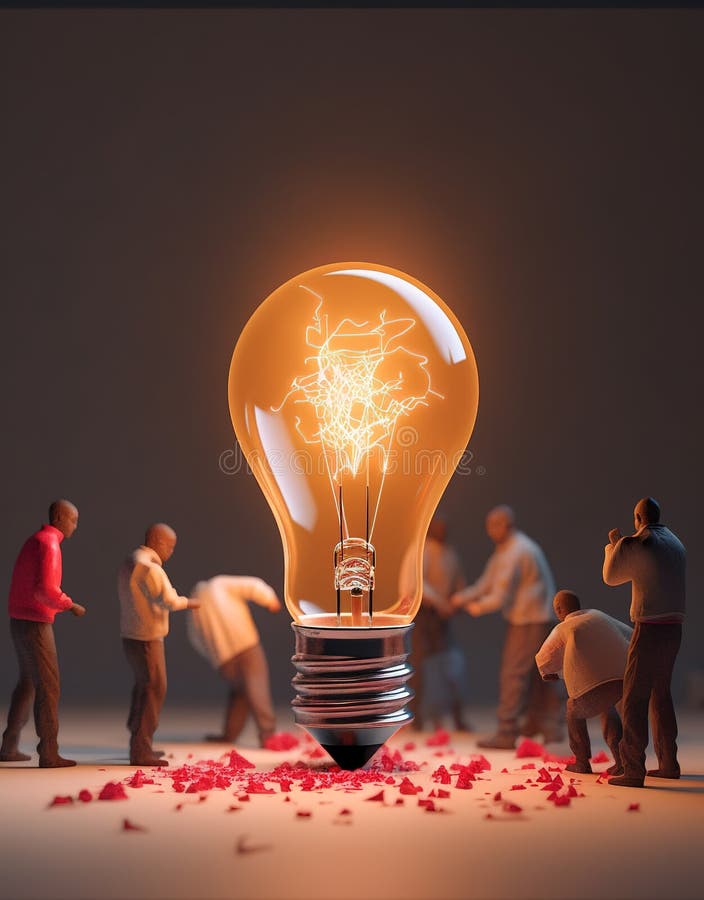 Light Bulb Idea Concept. People Working on a Lightbulb. Color of the ...