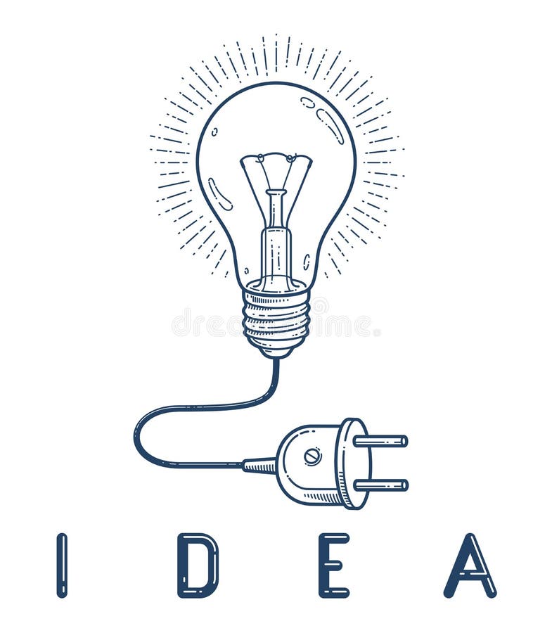 Light Bulb Idea with Electric Plug Vector Simple Linear Icon, Lightbulb ...