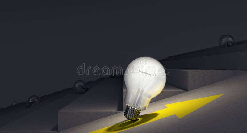 Light Bulb with Idea Going Forward Up Stairs Stock Illustration ...