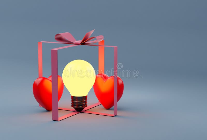 Light Bulb Idea and Heart in Empty Gift Box only Has Ribbon and Bow ...