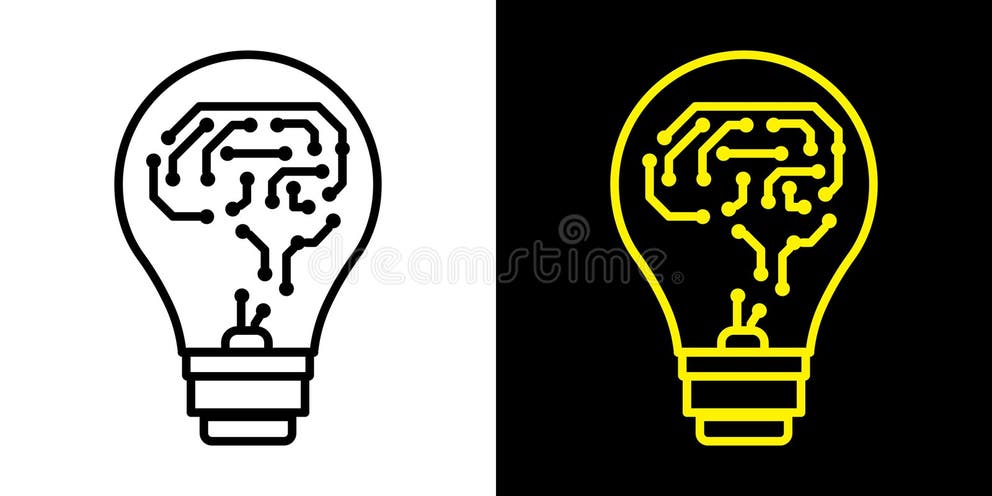 Light Bulb Idea Icon. Brain Inside Lightbulb Vector - Innovation and ...