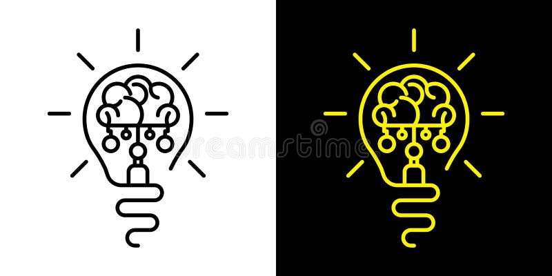 Light Bulb Idea Icon. Brain Inside Lightbulb Vector - Innovation and ...