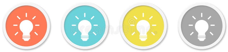 Light Bulb or Idea Icon - Symbol on 4 Round Buttons Stock Illustration ...