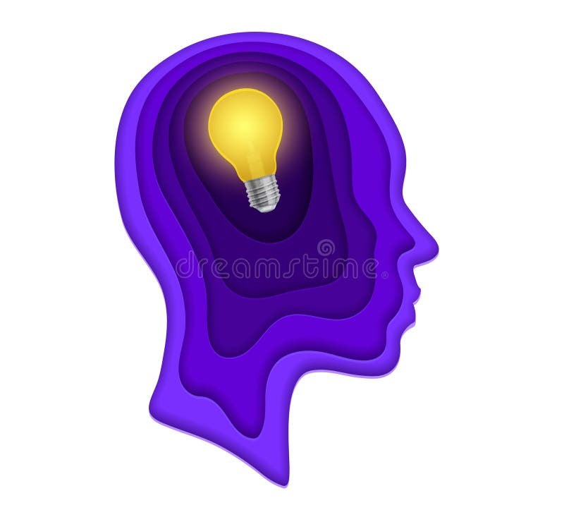 Light Bulb Idea in Paper Cut Human Head Brain Stock Vector ...