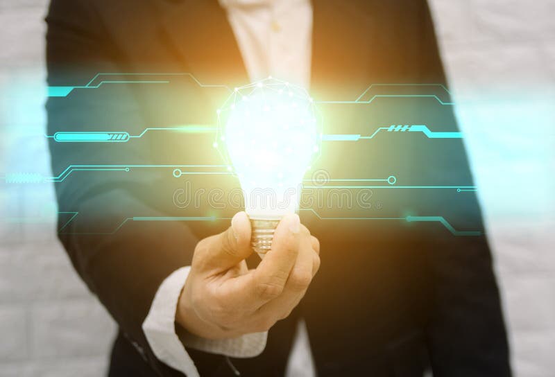 Light Bulb Ideas with Innovative Technology Solution Concepts Hands of ...