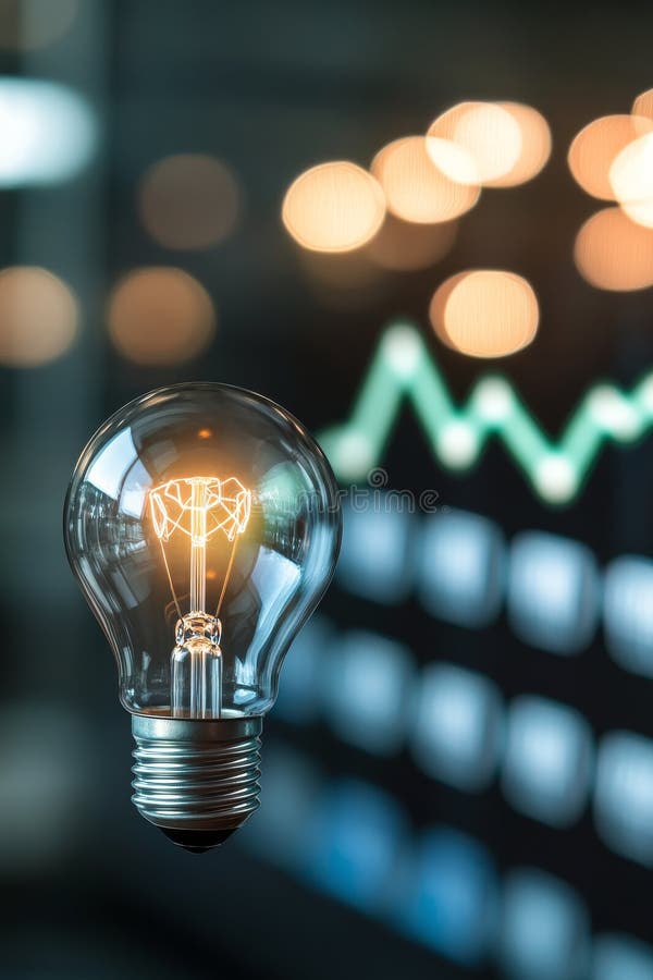 Light Bulb Illuminated with Abstract Data Visualization and Upward ...