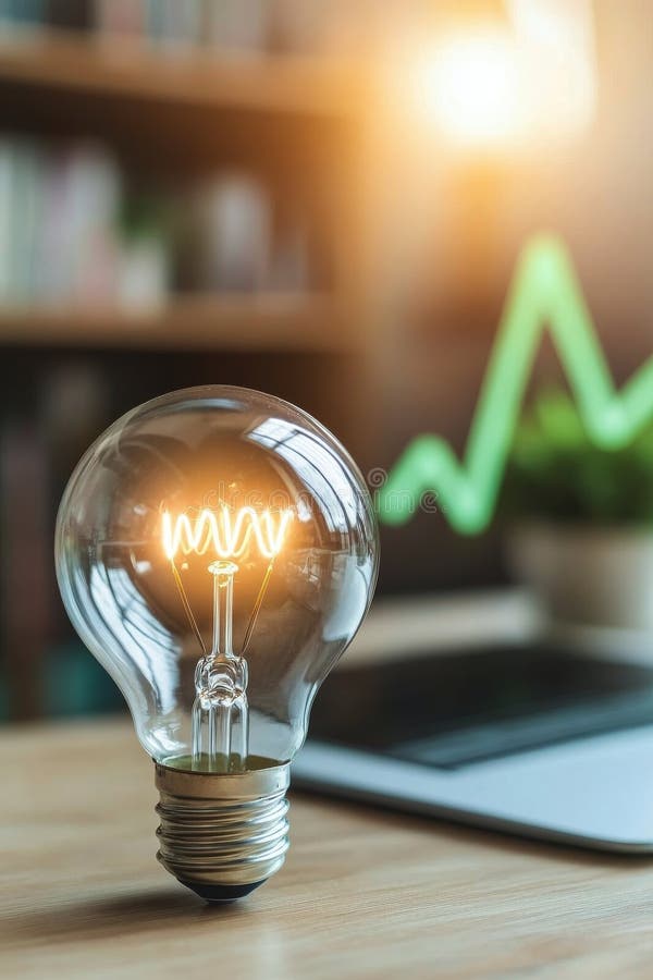 Light Bulb Illuminated with Abstract Data Visualization and Upward ...