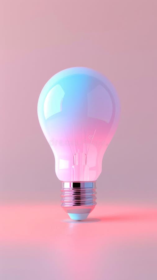 Light Bulb Illuminated with Gradient Pastel Colors, Close-up Shot ...