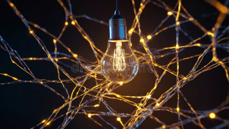 Light Bulb Illuminated with Network of LED Lights in Background. Stock ...