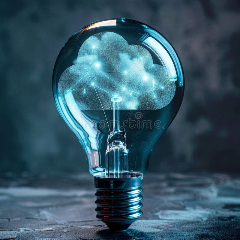 Light Bulb Illuminates Cloud Computing Symbol, Representing Data ... Light Bulb Illuminates Cloud Computing Symbol, Representing Data ...