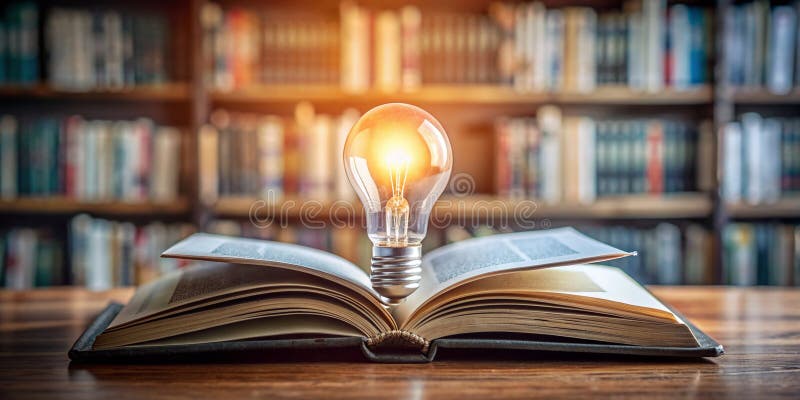 A Light Bulb Illuminates an Open Book in a Library Ideas Born from ...